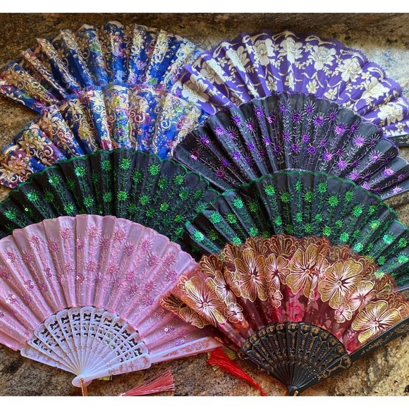 Accents | Lot Of 8 Chinese Japanese Oriental Asian Hand Fans Plastic ...